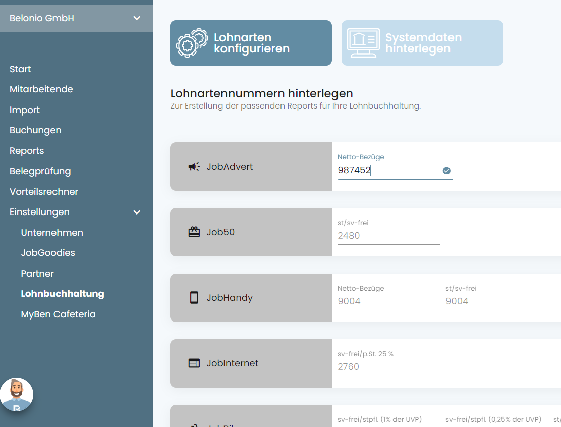 Wie kann ich die Lohnarten bei den einzelnen Benefits abändern?