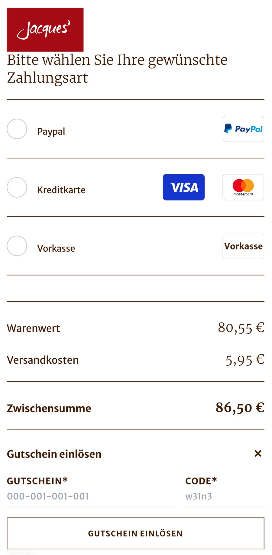 Jacques Wein Depot Gutscheincode